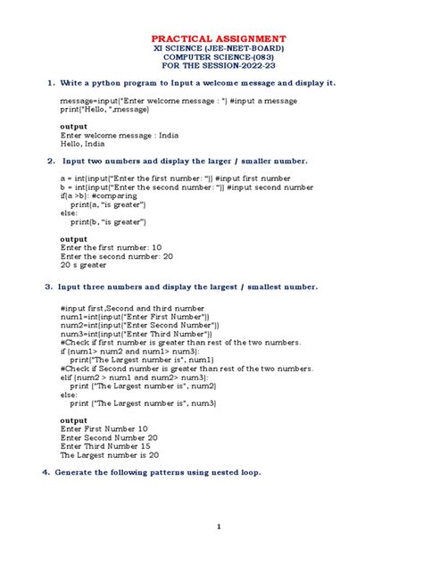 practical assignment xi sc cs 2022 23 pdf elementary
