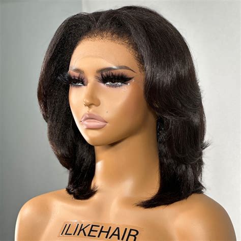 Layered Cut Kinky Straight Bob Kinky Edges Hd Lace Wig