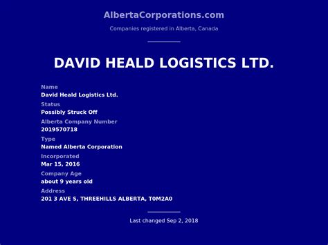 David Heald Logistics Ltd Alberta