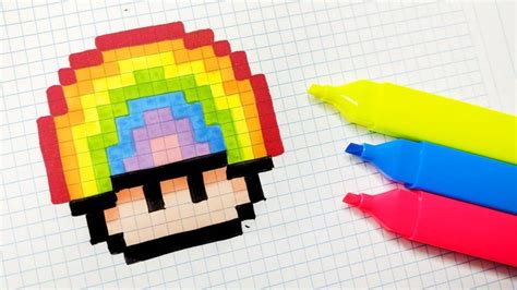 Pixel Art Hecho a mano Cómo dibujar una Seta Arcoíris in 2024 Pixel
