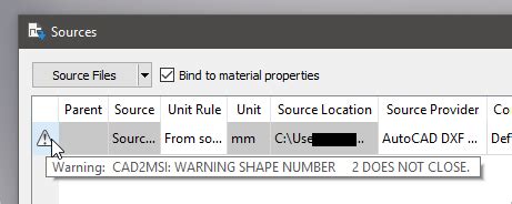 WARNING SHAPE NUMBER XX DOES NOT CLOSE When Selecting AutoCAD File As Source In Inventor Nesting