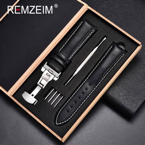 Genuine Leather Watchband 18mm 20mm 22mm 24mm With Automatic Butterfly Buckle Watch Accessories