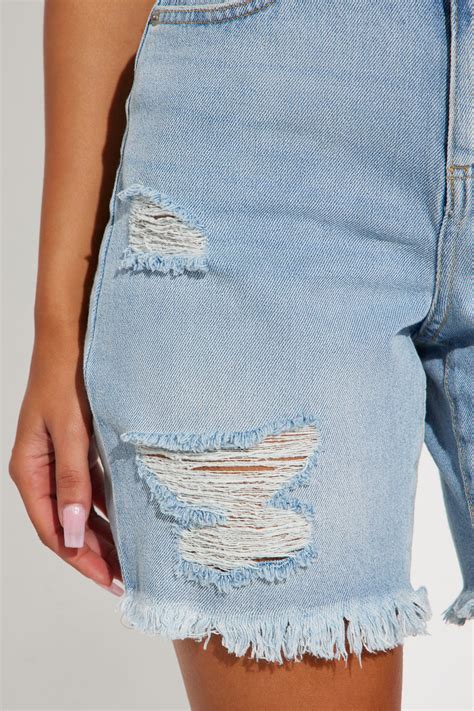One To Watch Stretch Denim Bermuda Shorts Light Wash Fashion Nova