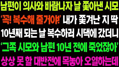 실화사연 남편이 의사와 바람 나자 날 쫓아낸 시모 꼭 복수해 줄거야 쫓겨난 지 10년만에 복수하러 시댁에 갔더니 상상 못 할 대반전이 사이다 사연 감동사연