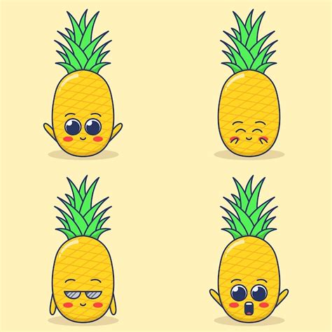 Premium Vector Set Of Cute Pineapple Expression Illustration