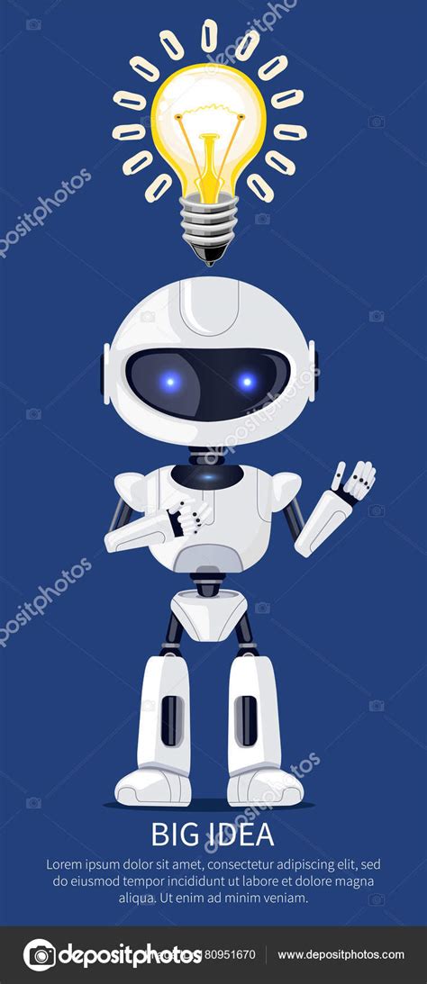 Big Idea Robot And Bulb Poster Vector Illustration Stock Vector By ©robuart 180951670