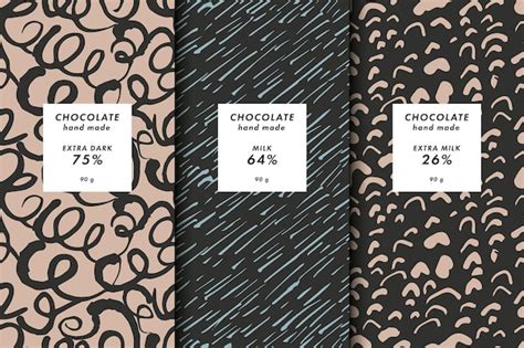 레이블이 있는 초콜릿 및 코코아 포장을 위한 템플릿 현대적인 추상 덮개 및 패턴의 벡터 그림 세트 최소한의 현대적인 배경 프리미엄 벡터