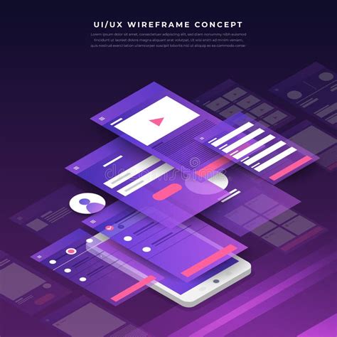 Ux Ui Flowchart Mock Ups Mobile Application Concept Isometric Stock Vector Illustration Of