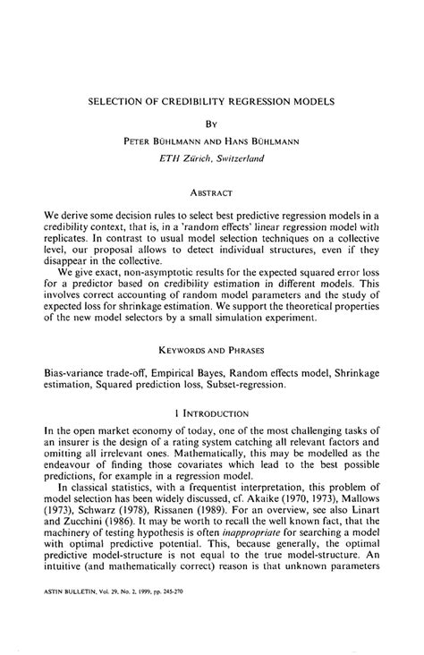 Pdf Selection Of Credibility Regression Models