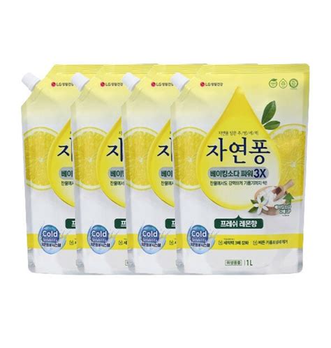 자연퐁 베이킹소다파워 3x 주방세제 레몬향 리필 1l 4개 185919 티몬