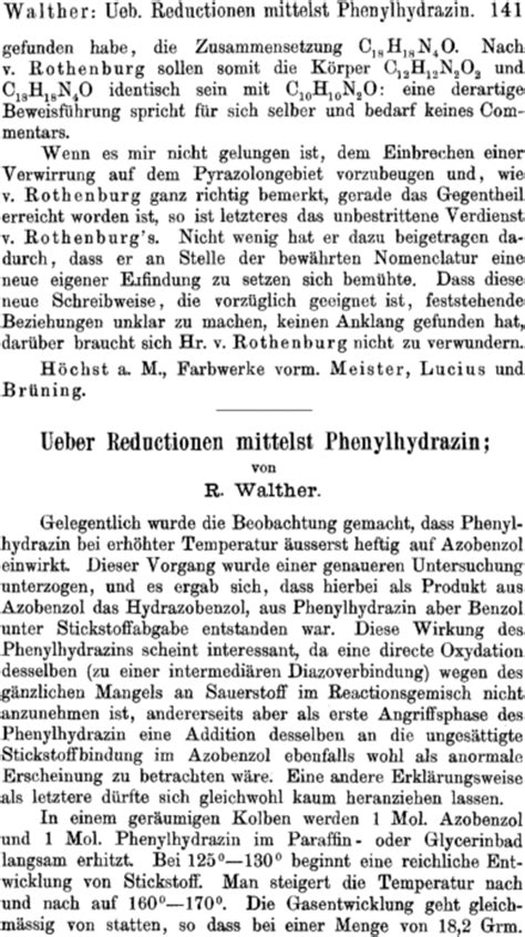 Ueber Reductionen Mittelst Phenylhydrazin Walther 1895 Journal