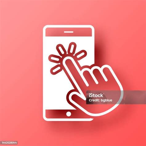 スマートフォンを手でタッチします赤い背景に影付きのアイコン 3dのベクターアート素材や画像を多数ご用意 3d まぶしい アイコン