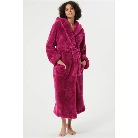 Linea Luxury Hooded Fleece Dressing Gown Fluffy Dressing Gowns