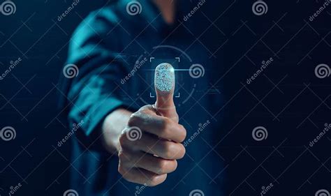 Cyber Security Concept Businessman Scan Fingerprints A Biometric Finger Access Data Privacy