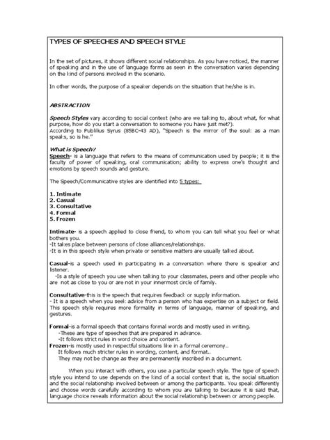 Types Of Speeches And Speech Style 2 Pdf Communication Speech