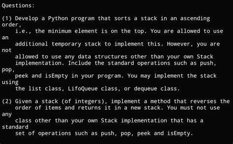 Solved 1 Develop A Python Program That Sorts A Stack In Ascending