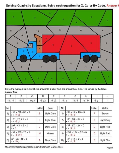 Solving Quadratic Equations Coloring Pages Color By Code Tpt