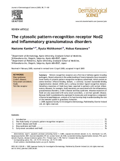 Pdf The Cytosolic Pattern Recognition Receptor Nod2 And Inflammatory