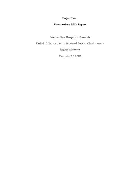 Dad 220 Project Two Project Two Data Analysis Rma Report Southern