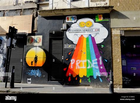 Gay Pride Rainbow Street Art On Fashion Street In Shoreditch London