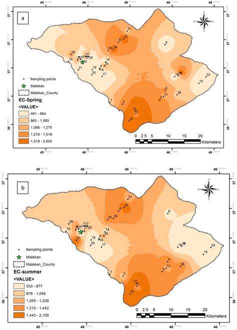 Spatial Distribution Of Ec In Spring A And Summer B Seasons Download Scientific Diagram