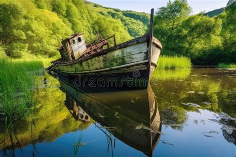 An Old Empty Fishing Boat Lying Idle On A Calm Creek Stock Illustration Illustration Of