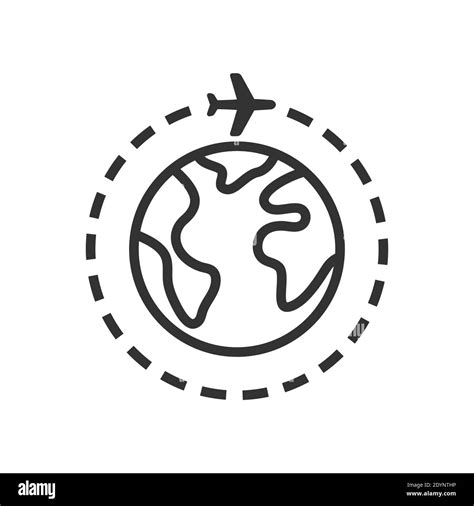 Airplane With Planet Or Globe Black Vector Icon Around The World Trip
