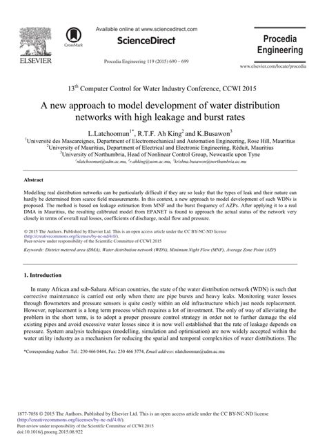 Pdf A New Approach To Model Development Of Water Distribution Networks With High Leakage And