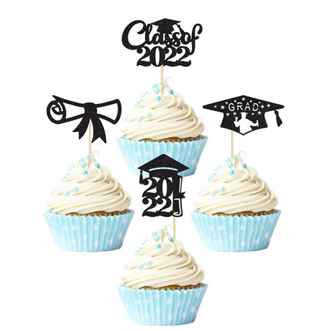 Buy Gyufise 24pcs Black Glitter 2022 Graduation Theme Cupcake Toppers