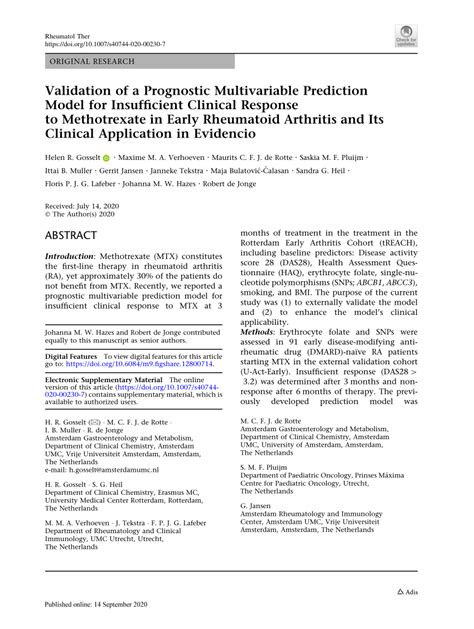 Pdf Validation Of A Prognostic Multivariable Prediction Model For Insufficient Clinical