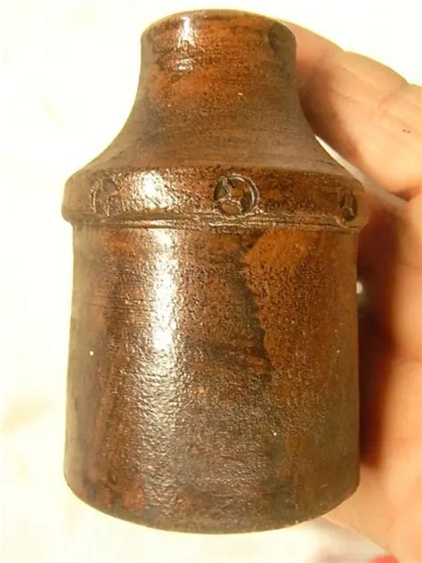 ANCIEN VASE POT Bouteille Terre Cuite Vernissee Emaille Interieur EUR