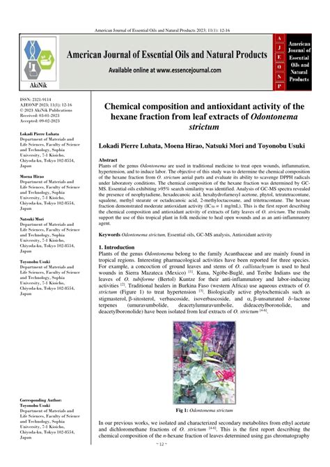 Pdf Chemical Composition And Antioxidant Activity Of The Hexane