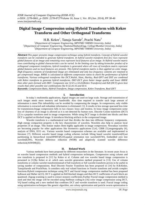 Pdf Digital Image Compression Using Hybrid Transform With Kekre