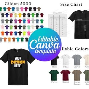 Editable Gildan 5000 Color Chart Size Chart Canva Template G500