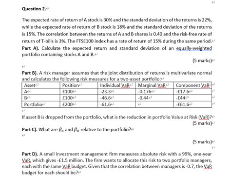 Solved Question The Expected Rate Of Return Of A Stock Chegg Com