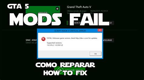 Gta 5 Mods Fail How To Fix Como Corrigir Script Hook V Youtube
