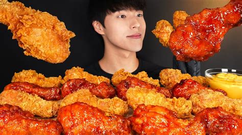 Asmr Mukbang Fried Chicken And Bbq Seasoned Chicken Eating Sounds Youtube