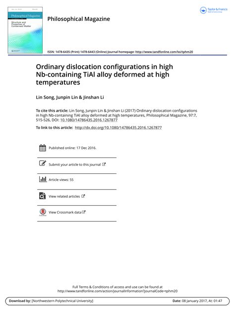 Pdf Ordinary Dislocation Configurations In High Nb Containing Tial