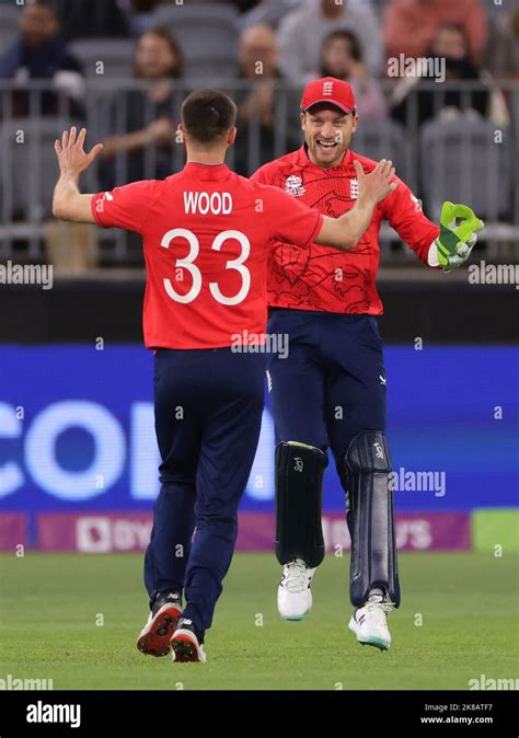 England Bowler Mark Wood Reacts With Wicket Keeper Jos Buttler After
