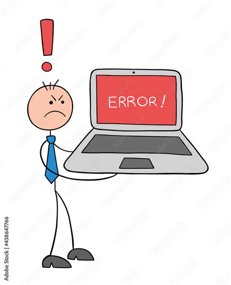 Stickman Businessman Character Angry Because Laptop Error Vector Cartoon Illustration Stock
