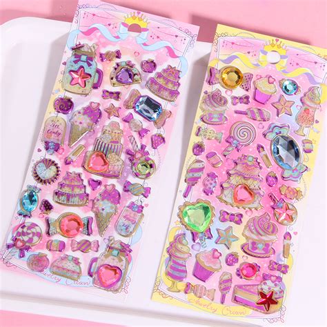 儿童可爱立体3D爱心宝石钻石贴画少女心泡泡贴闪亮烫金手账粘贴纸 虎窝淘