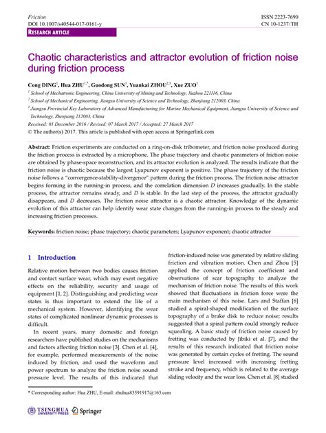 Pdf Chaotic Characteristics And Attractor Evolution Of Friction Noise During Friction Process