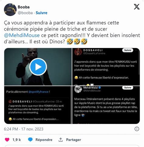 Booba envoie un message à Dosseh Dinos la cérémonie de Flamme et