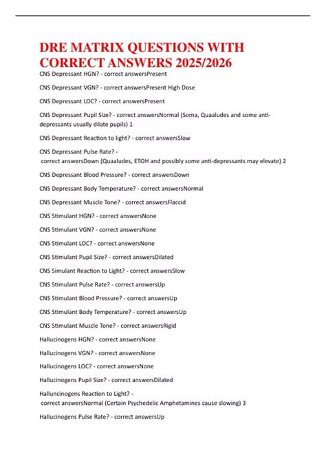 Dre Matrix Questions With Correct Answers 2025 Dre 2024 Drugs Stuvia Us