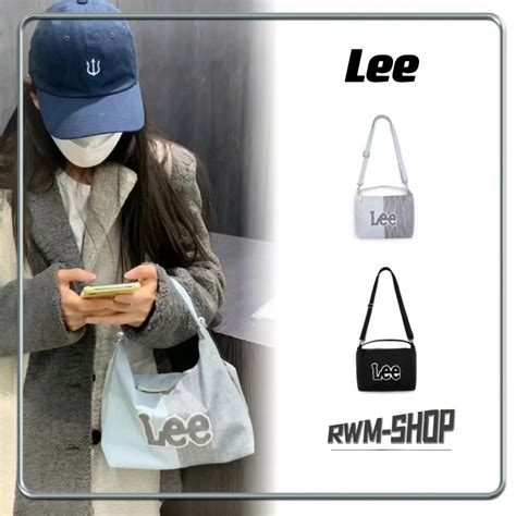 🇰🇷韓國免稅 Lee帆布包 帆布袋 斜背包 餃子包 牛仔拼接帆布包 飯盒包 藍色漸變 條紋拼接 牛仔包 蝦皮購物