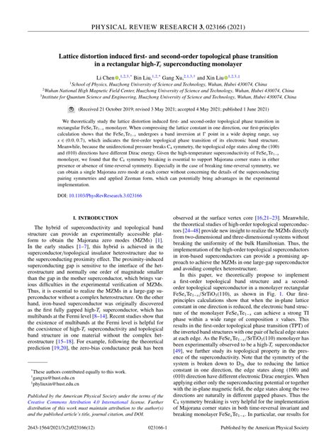 Pdf Lattice Distortion Induced First And Second Order Topological Phase Transition In A