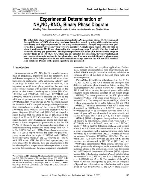 Pdf Experimental Determination Of Nh 4 No 3 Kno 3 Binary Phase Diagram