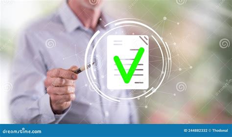 Man Touching A Document Validation Concept Stock Photo Image Of File
