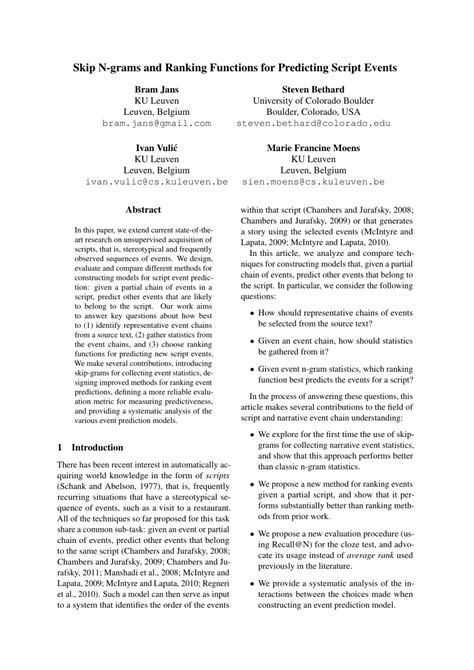 Pdf Skip N Grams And Ranking Functions For Predicting Script Events