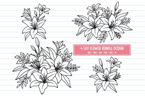 Lily Flower Svg Lily Svg Bundle Lily Svg Lily Bouquet Svg Flower